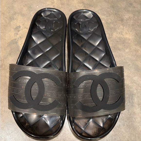 CHANEL | Shoes | Chanel Black Jelly Slide Sandals | Poshmark